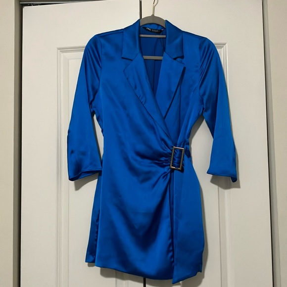 Zara | Pants & Jumpsuits | Zara Electric Blue Satin Skort Romper With ...